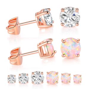 6 pairs stud earrings set,hypoallergenic opal earrings rose gold cubic zirconia stud earrings for women