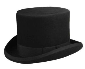 gemvie men 100% wool mad hatter satin lined black low top hats