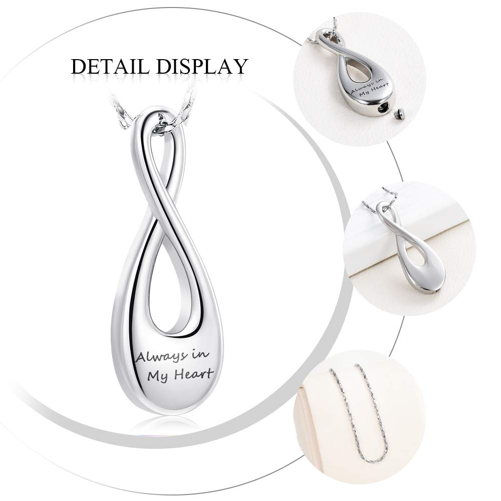 Imrsanl Cremation Ashes Jewelry Infinity Urn Pendants Ashes Holder Memorial Keepsake Urn Necklace Cremation Jewelry for Pet/Human (Always in My Heart)