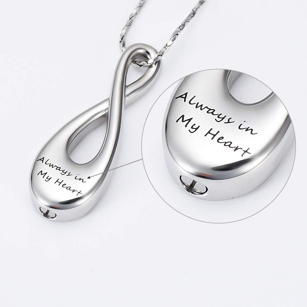 Imrsanl Cremation Ashes Jewelry Infinity Urn Pendants Ashes Holder Memorial Keepsake Urn Necklace Cremation Jewelry for Pet/Human (Always in My Heart)