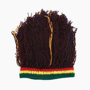 Kirmoo Knit Rasta Beanie Hats for Men Funny Winter Hats for Adults Jamaican Hat with Dreadlocks Fake Dreads Wig (Brown Beanie)