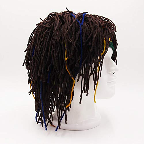 Kirmoo Knit Rasta Beanie Hats for Men Funny Winter Hats for Adults Jamaican Hat with Dreadlocks Fake Dreads Wig (Brown Beanie)