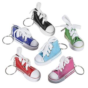 artcreativity mini canvas sneaker keychains for kids and adults- set of 12- 3 inch tennis shoe key chains- cool birthday party favors, goody bag fillers, prize for boys and girls, fundraising item