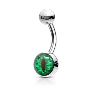 fifth cue 14g snake eye inlaid 316l surgical steel naval belly button ring (green)