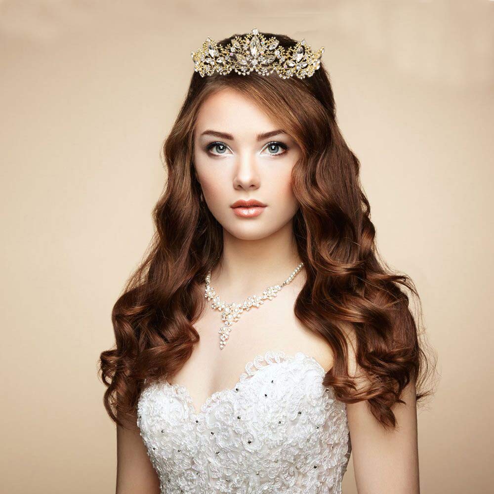 Sppry Women Tiara with Comb - Baroque AB Crystal Crown for Bridal Queen Princess Girls at Wedding Birthday Pageant Party (Gold)