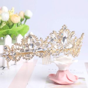 Sppry Women Tiara with Comb - Baroque AB Crystal Crown for Bridal Queen Princess Girls at Wedding Birthday Pageant Party (Gold)