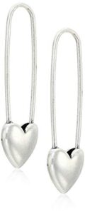 lucky brand women's heart safety pin earrings, silver, one size