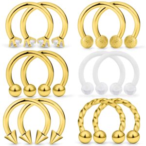 dyknasz horseshoe circular barbell clear diamond cz braided barbell nose septum rings hoop helix cartilage earring surgical steel piercing jewelry retainer for women men 16g 10mm gold-tone