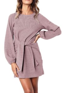 r.vivimos women's autumn winter cotton long sleeves elegant knitted bodycon tie waist sweater pencil dress (small, light violet)