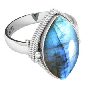 JEWELOPORIUM 925 Silver Ring for Women Gray Genuine Labradorite Stone Fashion Silver Ring Size 12.5 Wedding Gift Boho Jewelry