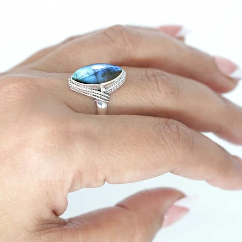 JEWELOPORIUM 925 Silver Ring for Women Gray Genuine Labradorite Stone Fashion Silver Ring Size 12.5 Wedding Gift Boho Jewelry