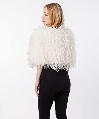 Women Ostrich Fur Pink Feather Small Shawl Cape for Wedding for Party Bride Furry White Color Blush Fluffy Luxurious Romantic