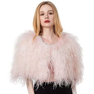 women ostrich fur pink feather small shawl cape for wedding for party bride furry white color blush fluffy luxurious romantic