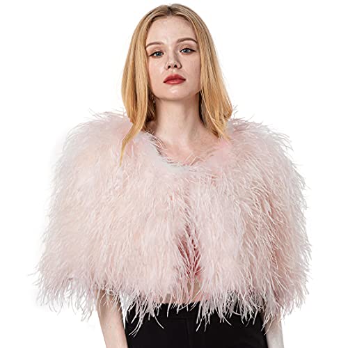 Women Ostrich Fur Pink Feather Small Shawl Cape for Wedding for Party Bride Furry White Color Blush Fluffy Luxurious Romantic