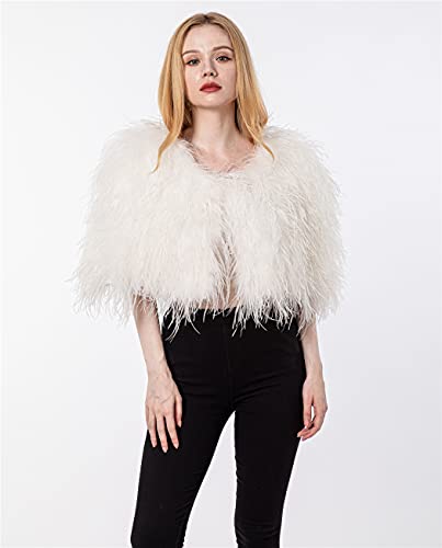 Women Ostrich Fur Pink Feather Small Shawl Cape for Wedding for Party Bride Furry White Color Blush Fluffy Luxurious Romantic