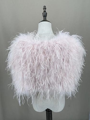 Women Ostrich Fur Pink Feather Small Shawl Cape for Wedding for Party Bride Furry White Color Blush Fluffy Luxurious Romantic