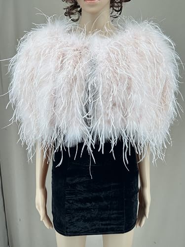 Women Ostrich Fur Pink Feather Small Shawl Cape for Wedding for Party Bride Furry White Color Blush Fluffy Luxurious Romantic