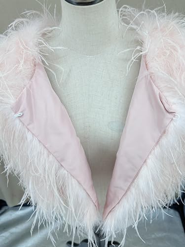 Women Ostrich Fur Pink Feather Small Shawl Cape for Wedding for Party Bride Furry White Color Blush Fluffy Luxurious Romantic