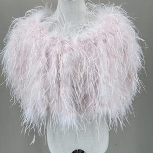 Women Ostrich Fur Pink Feather Small Shawl Cape for Wedding for Party Bride Furry White Color Blush Fluffy Luxurious Romantic