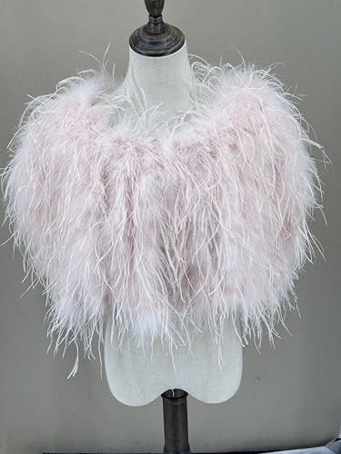 Women Ostrich Fur Pink Feather Small Shawl Cape for Wedding for Party Bride Furry White Color Blush Fluffy Luxurious Romantic