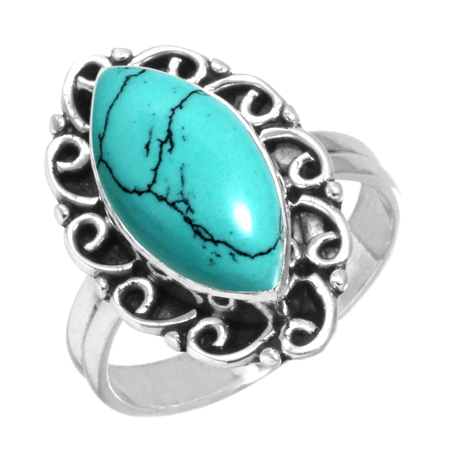 JEWELOPORIUM 925 Silver Ring for Women Blue Turquoise Stone Statement Silver Ring Size 12.5 Friendship Day Gift Fashion Jewelry