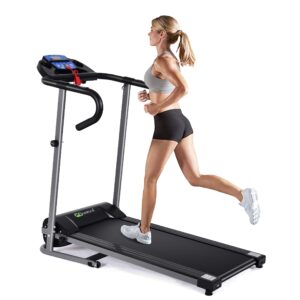 goplus 1100w electric folding treadmill, with lcd display and heart rate sensor, compact running machine for home