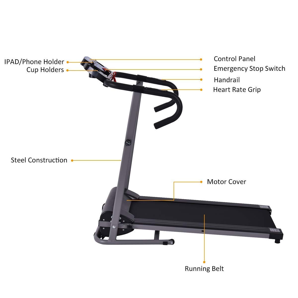 Goplus 1100W Electric Folding Treadmill, with LCD Display and Heart Rate Sensor, Compact Running Machine for Home