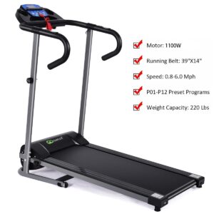 Goplus 1100W Electric Folding Treadmill, with LCD Display and Heart Rate Sensor, Compact Running Machine for Home