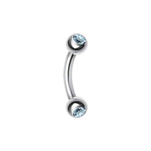 double gem ball curved barbell eyebrow ring (14 ga, length:8mm, ball:4mm, aqua)