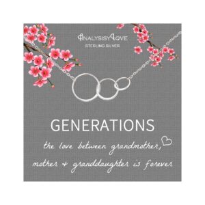 analysisylove 3 generations necklace - sterling silver interlocking infinity 3 circles necklace for grandma mom granddaughter, birthday jewelry mothers day gift