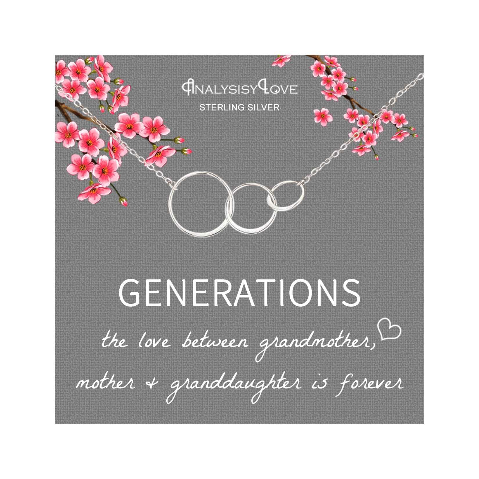 AnalysisyLove 3 Generations Necklace - Sterling Silver Interlocking Infinity 3 Circles Necklace for Grandma Mom Granddaughter, Birthday Jewelry Mothers Day Gift