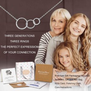 AnalysisyLove 3 Generations Necklace - Sterling Silver Interlocking Infinity 3 Circles Necklace for Grandma Mom Granddaughter, Birthday Jewelry Mothers Day Gift