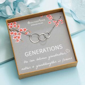 AnalysisyLove 3 Generations Necklace - Sterling Silver Interlocking Infinity 3 Circles Necklace for Grandma Mom Granddaughter, Birthday Jewelry Mothers Day Gift