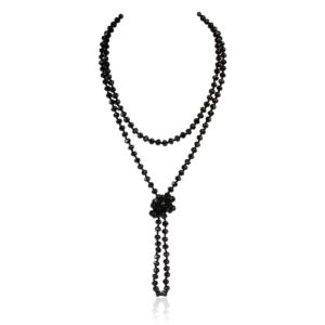 riah fashion hand knotted beads endless long statement necklace - handmade versatile beaded multi layer infinity wrap 60" sparkly faceted crystal rondelle (black)