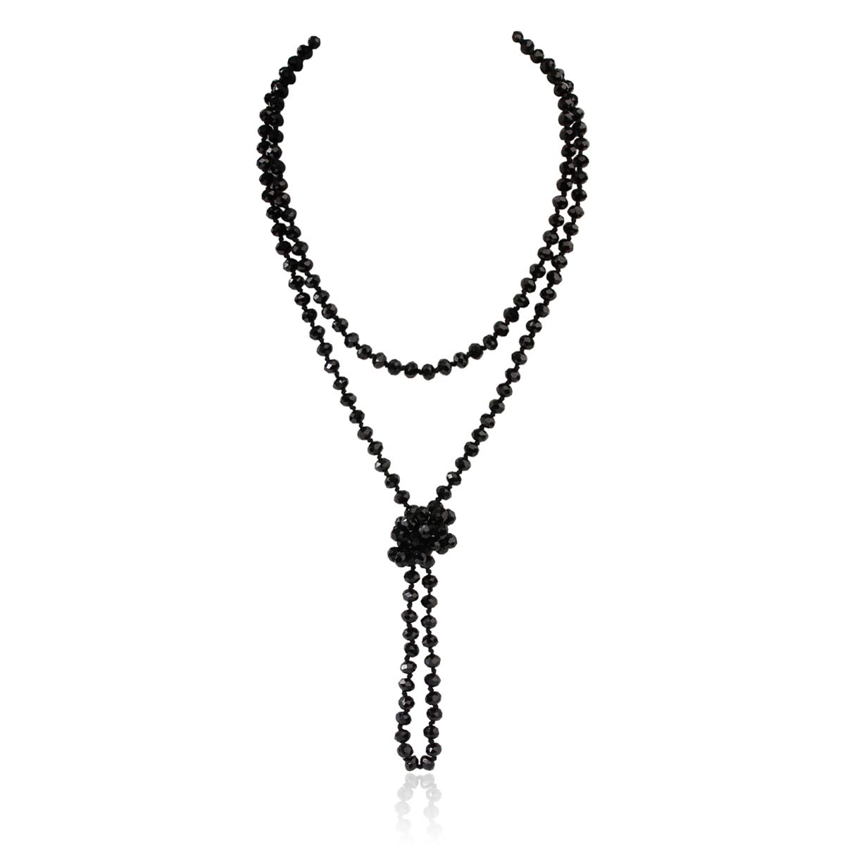 RIAH FASHION Hand Knotted Beads Endless Long Statement Necklace - Handmade Versatile Beaded Multi Layer Infinity Wrap 60" Sparkly Faceted Crystal Rondelle (Black)