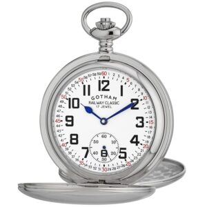 gotham men's silver-tone railroad dial double hunter 17 jewel mechanical pocket watch # gwc18806s