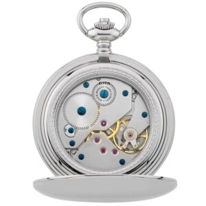 Gotham Men's Silver-Tone Railroad Dial Double Hunter 17 Jewel Mechanical Pocket Watch # GWC18806S