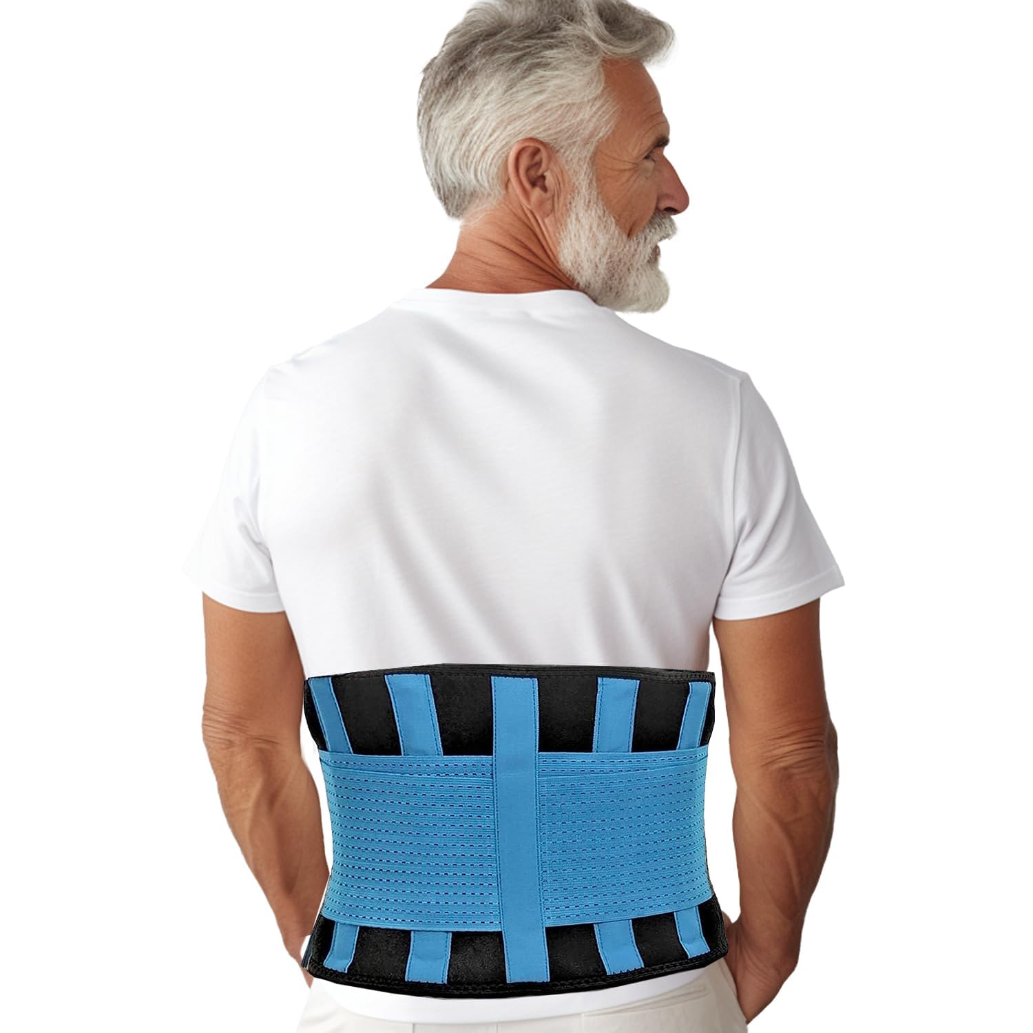 RiptGear Back Brace for Lower Back Pain Relief - Breathable Back Brace for Men and Women - Ideal for Lifting, Work, Sciatica, Herniated Disc, and Lumbar Support - Blue, Large (Waist: 32"-35")