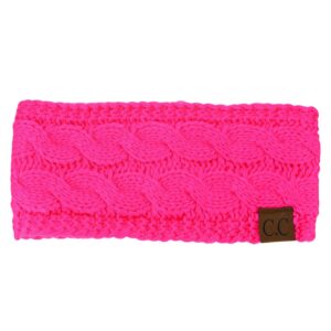 C.C Soft Stretch Winter Warm Cable Knit Fuzzy Lined Ear Warmer Headband, Neon Hot Pink