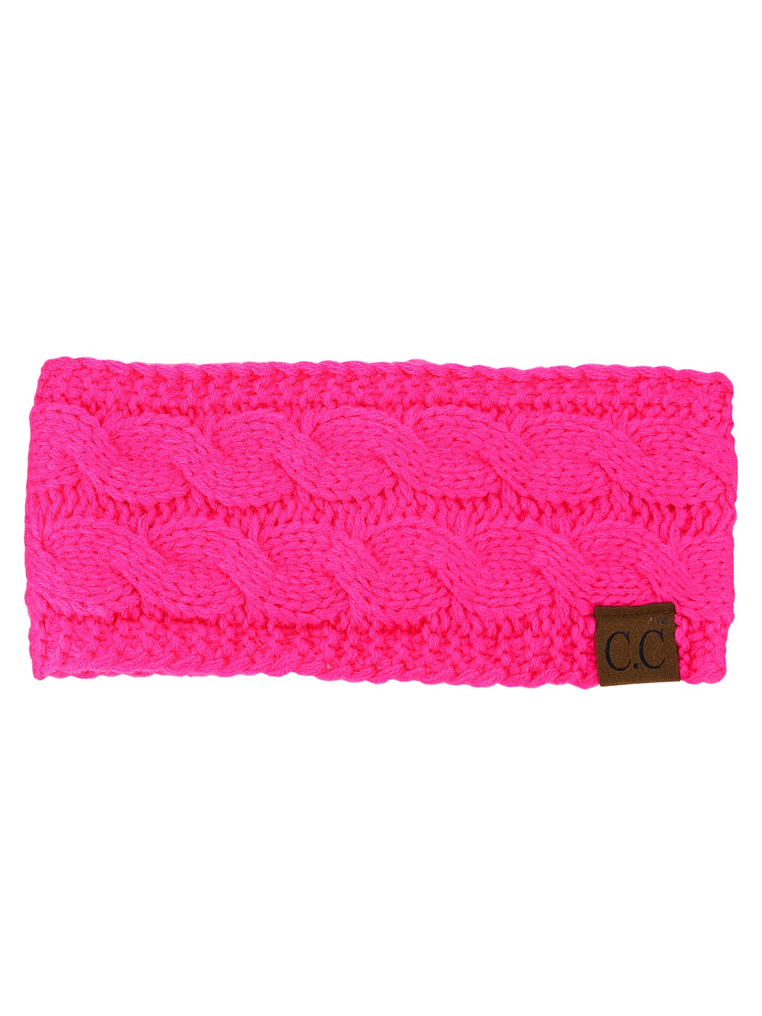 C.C Soft Stretch Winter Warm Cable Knit Fuzzy Lined Ear Warmer Headband, Neon Hot Pink