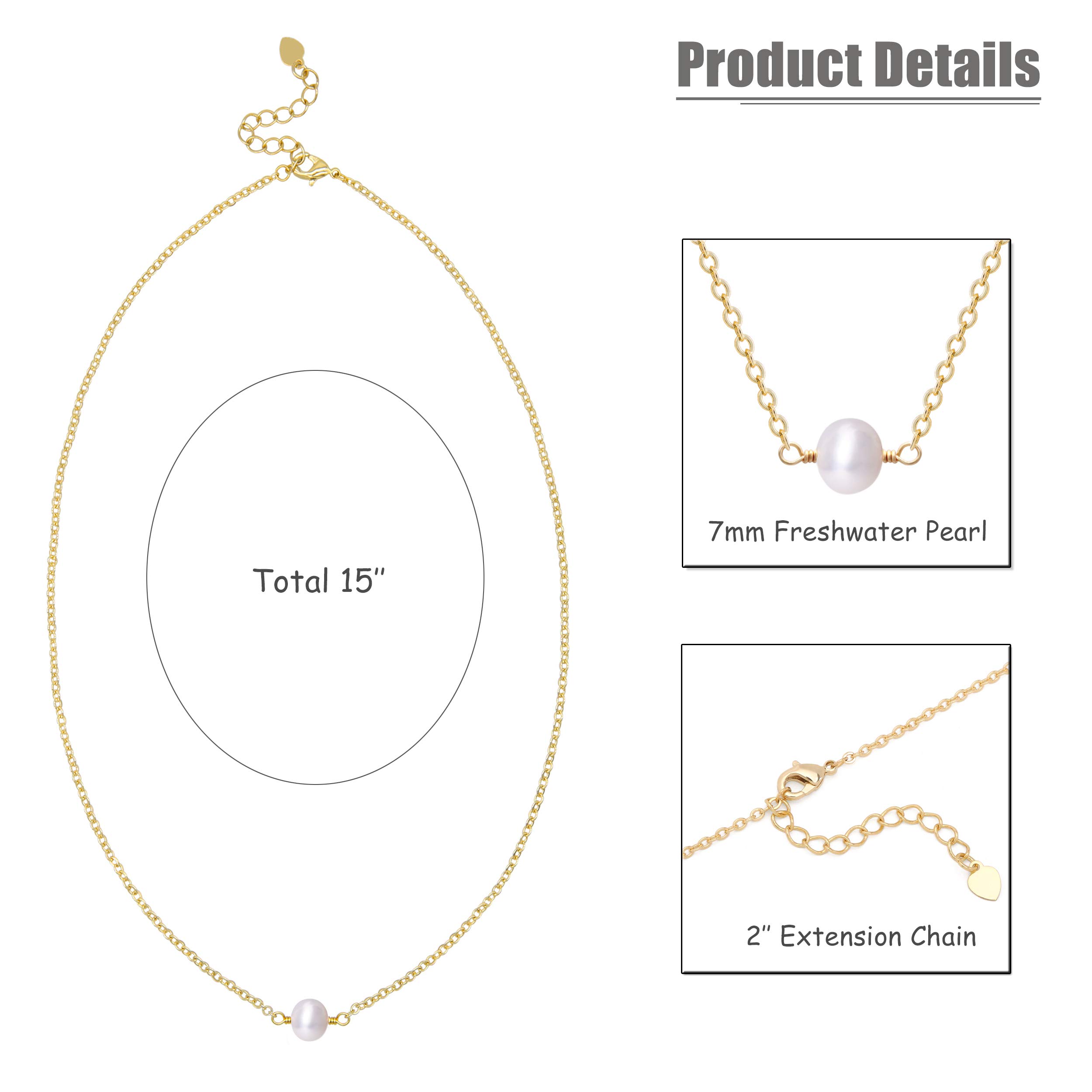 Aobei Pearl Single Cultured Pearl Choker 18K Gold Chain White Bead Necklace Layering Minimalist Jewelry for Women 15’’