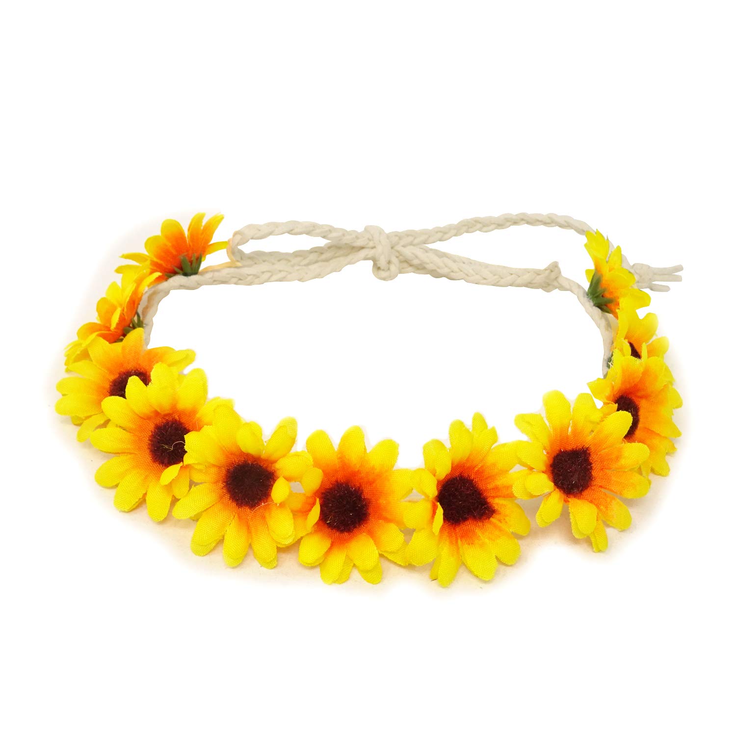 Honbay 2PCS Fashion Flower Headband Sunflower Hair Wreath Festival Hair Band Bridal Headpiece (yellow+white)