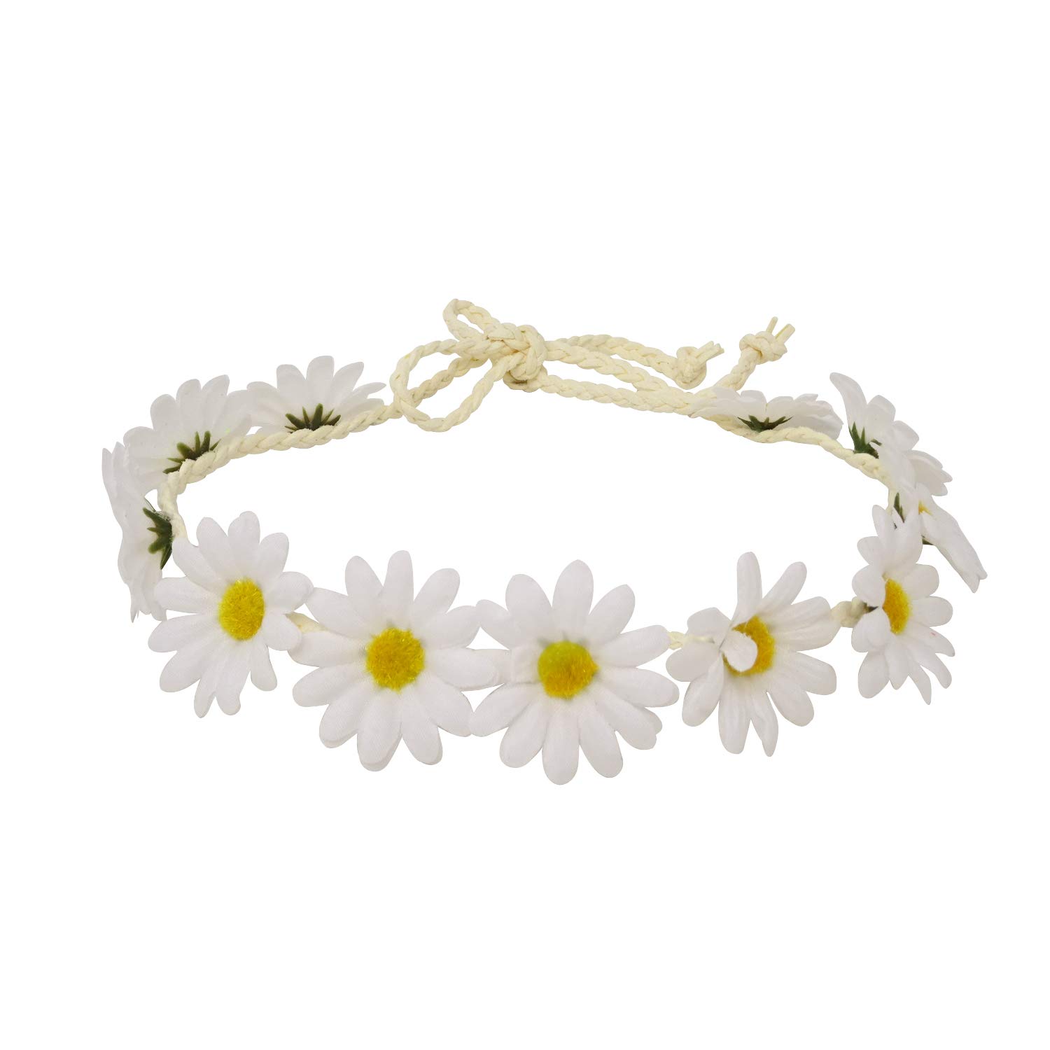 Honbay 2PCS Fashion Flower Headband Sunflower Hair Wreath Festival Hair Band Bridal Headpiece (yellow+white)