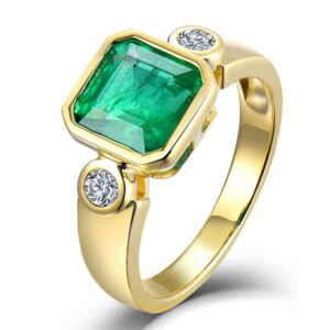 lanmi 14k yellow gold natural green emerald diamonds rings engagement wedding band for women promotion