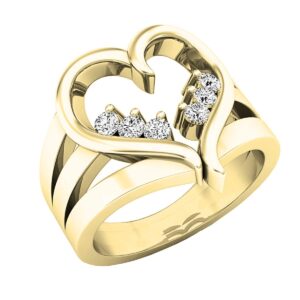 dazzlingrock collection 0.18 carat (ctw) 18k round white diamond cocktail heart right hand ring, yellow gold, size 5