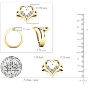 Dazzlingrock Collection 0.18 Carat (ctw) 18K Round White Diamond Cocktail Heart Right Hand Ring, Yellow Gold, Size 5