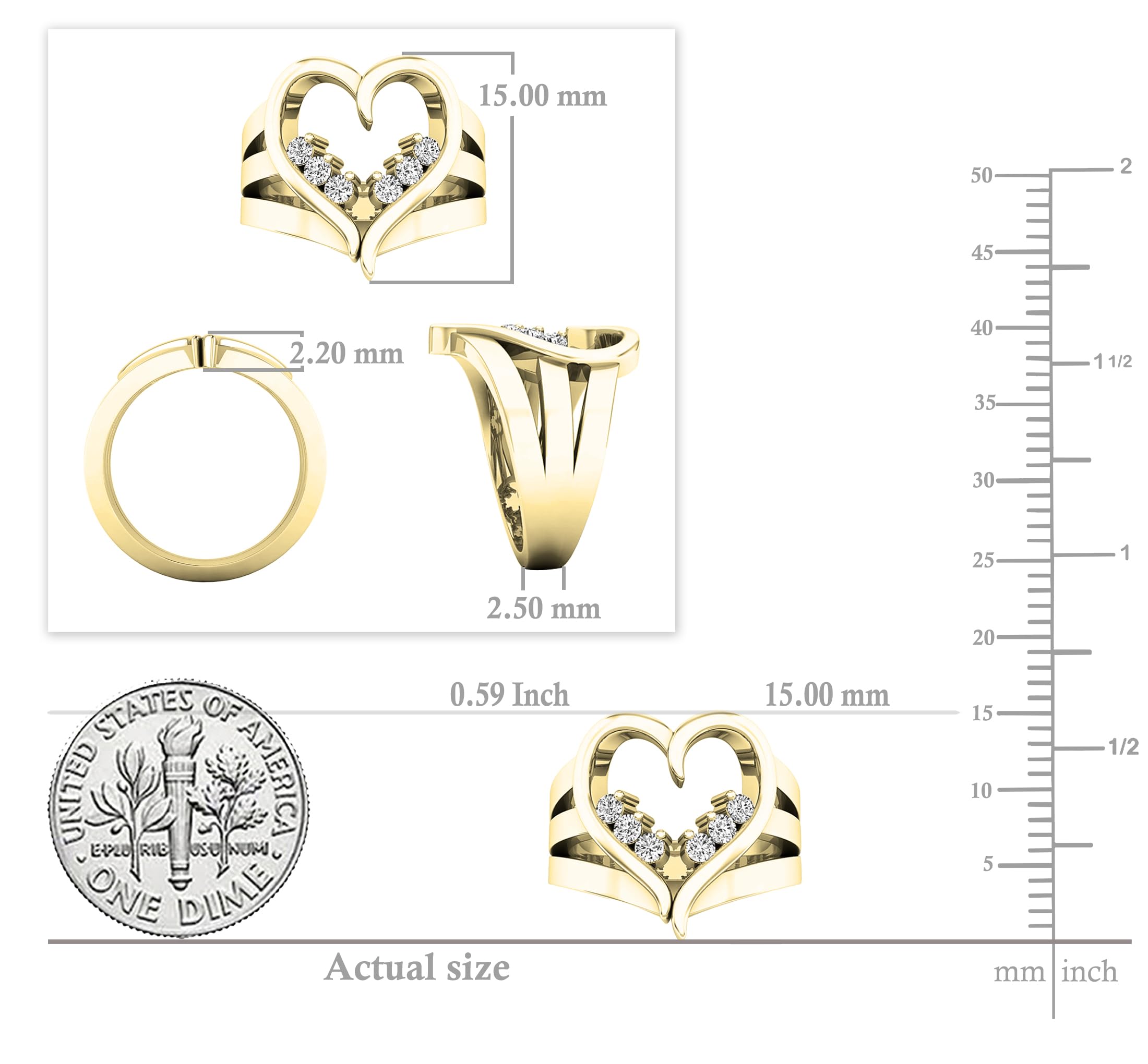 Dazzlingrock Collection 0.18 Carat (ctw) 18K Round White Diamond Cocktail Heart Right Hand Ring, Yellow Gold, Size 5