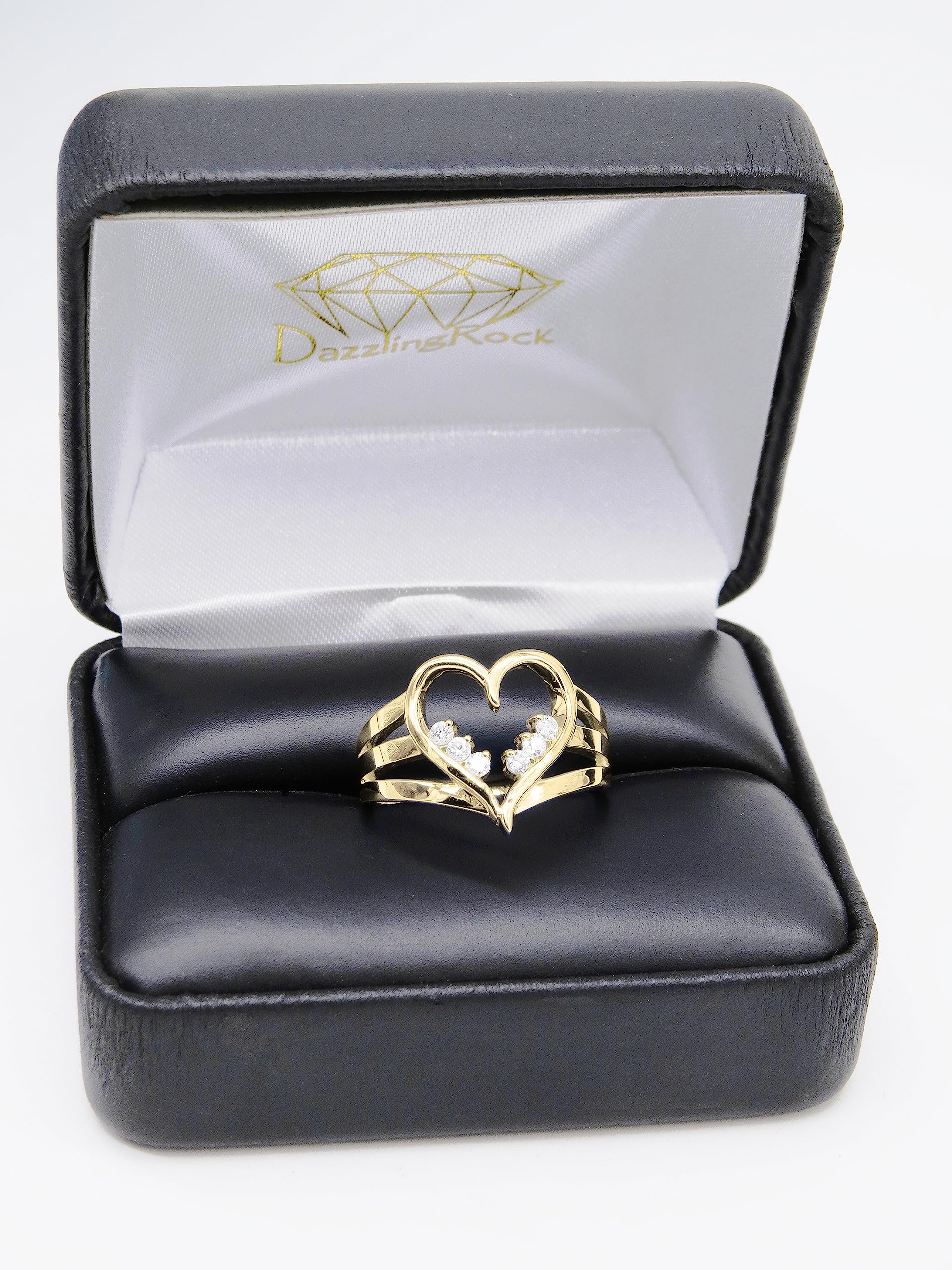 Dazzlingrock Collection 0.18 Carat (ctw) 18K Round White Diamond Cocktail Heart Right Hand Ring, Yellow Gold, Size 5