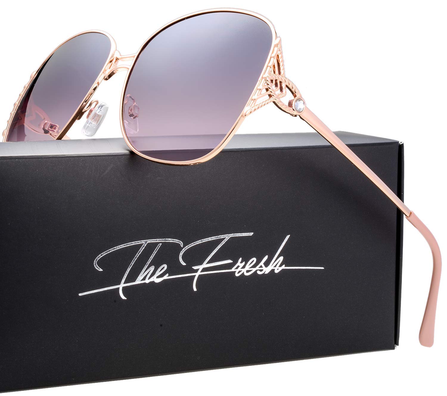 The Fresh Classic Crystal Elegant Women Beauty Design Sunglasses Gift Box (L153-Gold, Grey/Pink)