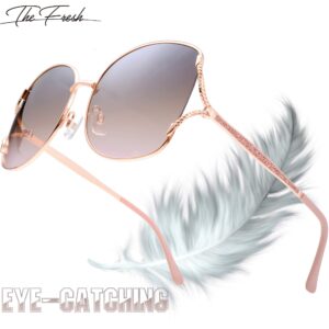 The Fresh Classic Crystal Elegant Women Beauty Design Sunglasses Gift Box (L142-Gold, Brown/Pink)